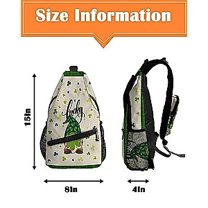 Sling Backpack, St. Patrick's Day Gnome Shamrock Green Plaid Waterproof Lightweight Small Sling Bag, Travel Chest Bag Crossbody Shoulder Bag Hiking Daypack for Women Men