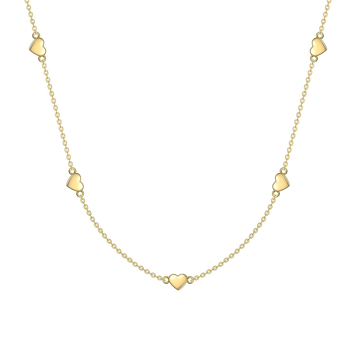 Yafeeso Solid 14K Gold Heart Necklace for Women Heart Station Pendant Necklace Love Heart Jewelry Anniversary Birthday Gifts for Her, 16+2 Inch