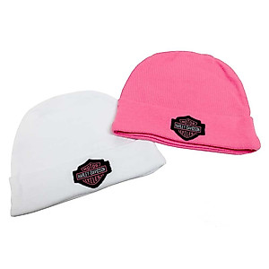 Harley-Davidson Baby Girls' Embroidered B&S Hats, 2PK Gift Set, Pink 3000044