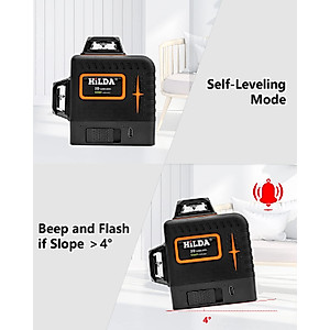 HILDA 4x360°Laser Level 16 Lines Green Line Laser Self Leveling with Alarm, 2x360° Vertical and 2x360°Horizontal laser level, Rechargeable Li-ion battery, for Indoor and Outdoor Construction (AM04)