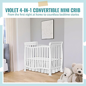 Dream On Me Violet 4-In-1 Convertible Mini Crib In White, Greenguard Gold Certified, JPMA Certified, 3 Position Mattress Height Settings, Non-Toxic Finish