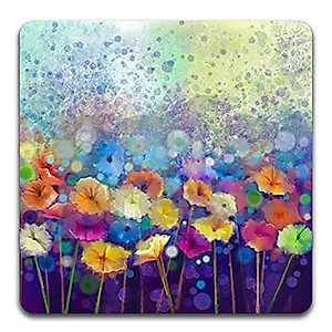 Beautiful Watercolor Flowers Square Coaster Set - Made of Recycled Rubber - Set of 4