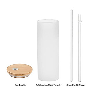 PYD Life Sublimation Blanks Glass Tumbler Skinny Straight Frosted 17 OZ with Bamboo Lid and Glass Straw Jar Tumbler Cups Mugs for Iced Coffee,Juice,Soda,Drinks 6 Pack