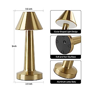 Cluelyhoo Cordless Table Lamps,Rechargeable Battery Operated Led Desk Lamp,3-Level Brightness Portable Table Lamp,for Bedroom/Couple Dinner/Desk/Cafe/Dining Room/Terrace(Gold)