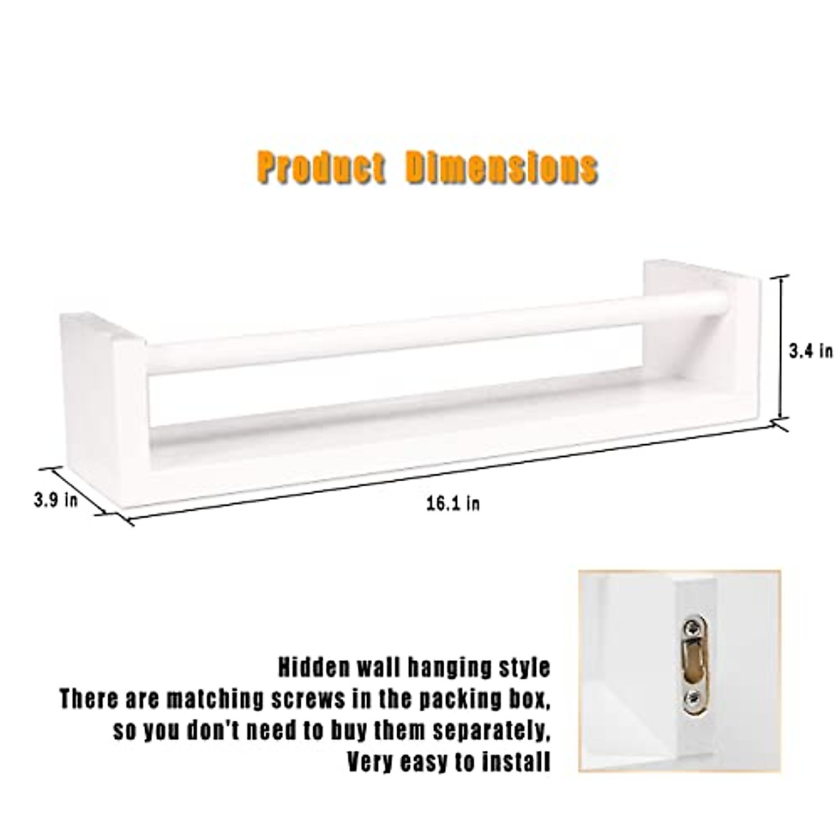 PMLYQ 2 Pack Wood Floating Nursery Shelves,Kitchen Spice Rack,Book Shelf Organizer (White)