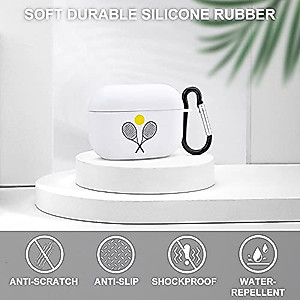 Tennis Racket Ball Print Apple Airpod Pro AirPods Case Protective Silicone Charging Cover with Keychain for Men Women