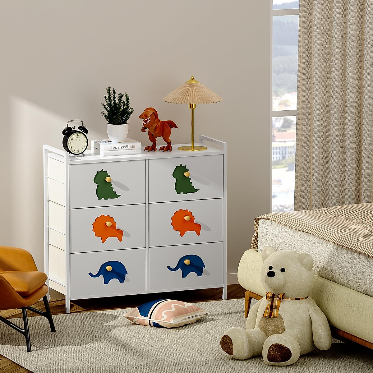 FRAPOW Kids Dresser for Bedroom, Baby Dresser with 6 Fabric Drawers Tall Storage Organizer for Toddler Child with Wood Top Metal Frame for Living Room, Nursery, Closet, Apartment