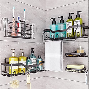 Doiueioa Shower Caddy 6 Pack Shower Organizer, Shower Shelves, Adhesive Shower Caddy for Bathroom Organizer, Large Shower Shelf for Inside Shower Rack No Drilling Rustproof Bathroom Shower Organizer, Black