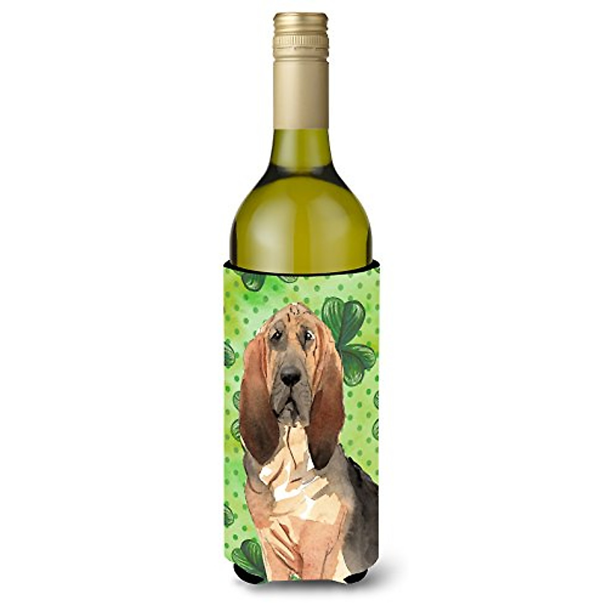 Caroline's Treasures CK1813LITERK Shamrocks Bloodhound Wine Bottle Hugger Bottle Cooler Sleeve Hugger Machine Washable Collapsible Insulator Beverage Insulated Holder