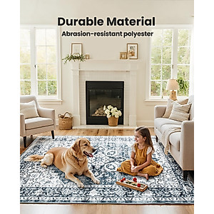 AMADA HOMEFURNISHING 5x7 Washable Area Rug, Low-Profile Living Room Rug with Non-Slip Backing & Durable Edge Binding, Area Rugs 5x7, Vintage Rugs for Living Room, Bedroom, Dinning Room