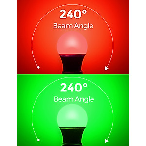 Red and Green Light Bulbs 【4 Pack 】, A19 LED Christmas Light Bulbs, 9W E26 Red Light Bulbs Green Light Bulbs 720LM Red Bulbs Green Bulb Outdoor for Halloween Christmas Lighting, Porch, Non-Dimmable