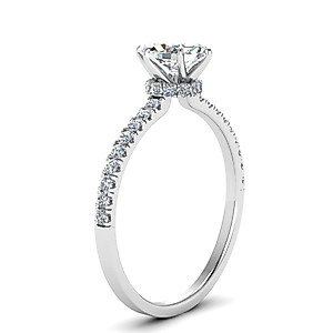 JewelryGift Hidden Halo Petite Diamond Ring 925 Sterling Silver Created Cubic Zircon Marquise Shape White Color Halo Engagement Rings Prong Setting in Size 7