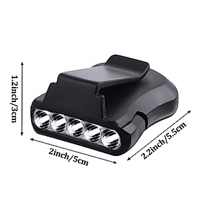 6 Pieces Clip Headlamps Head Lamps Hard Hat Accessories 5 LED Rotatable Cap Hat Light Clip on Flashlight Lights Clip on Cap Lights for Hunting Camping Fishing Black (Black)