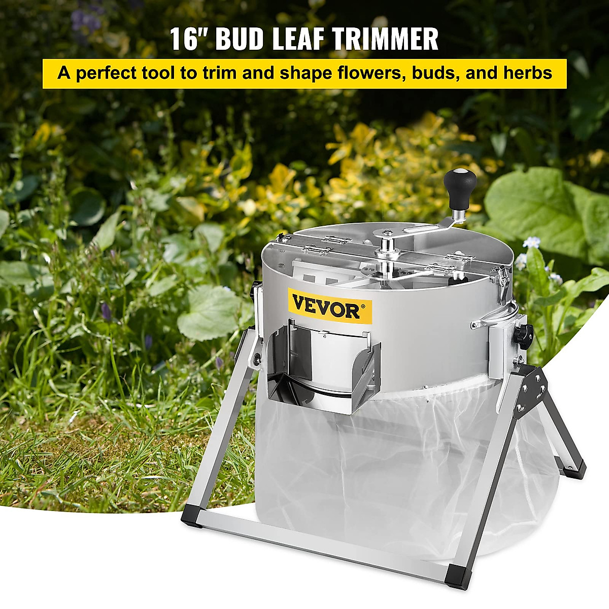 VEVOR Bud Leaf Trimmer, 16 inch Manual, Hydroponic Dry and Wet Plant Trimming Machine w/Sharp Stainless Steel Blades & Solid Metal Gearbox & Hand Pruner, Twisted Spin Cut for Herbs, Flowers, Silver