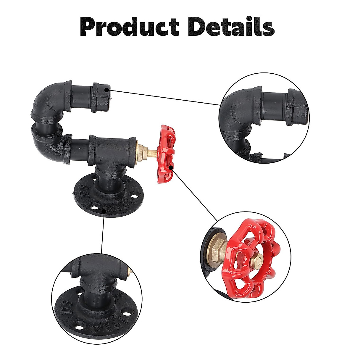 Tissting Industrial Pipe Red Handwheel Coat Hook Rack Heavy Duty Rustic Clothes Towel Holder Hanger Hat Robe Towel Wall Mounted Holder Hanger with Hardware for Home, Office(B Style)