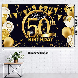 Tatuo Black and Gold 50th Happy Birthday Decorations Include Happy 50th Birthday Photography Backdrop Banner Black Gold Confetti Balloons Kit for Men Women Birthday Anniversary Party Supplies Decor