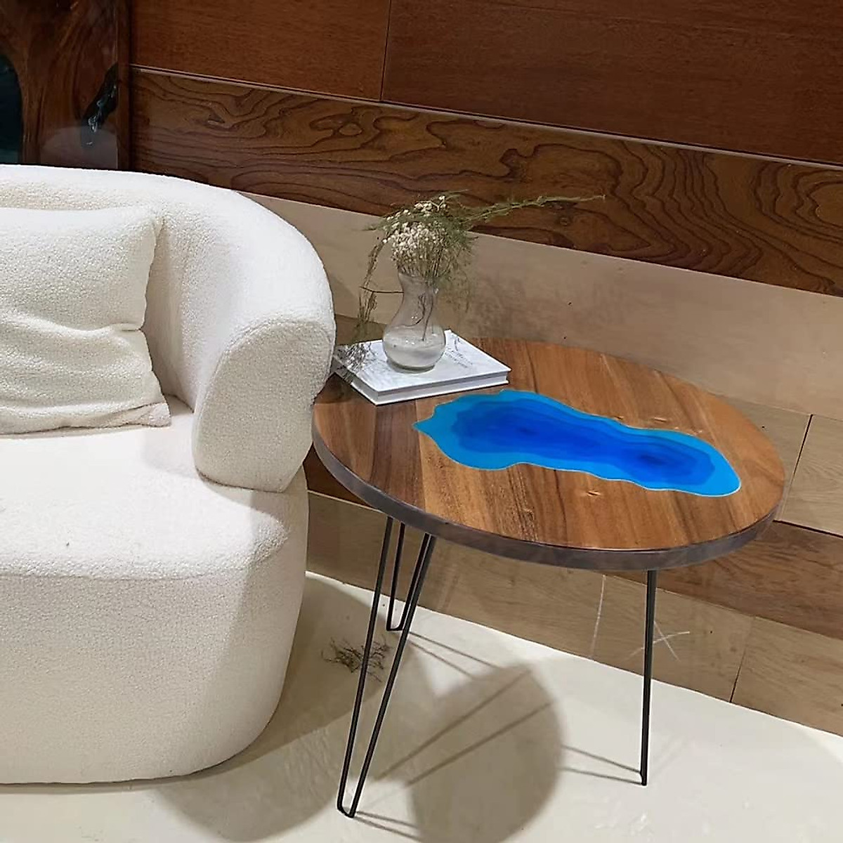 Epoxy Resin End Table, Dining Room Table, Modern Side Table Hand Made Craft Coffee Table, Handmade Resin Table for Office Decor and Living Room with Hairpin Legs (CUSTOMIZED SIZE)