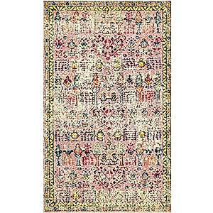 Unique Loom Monterey Collection Vintage Bohemian Inspired with Distressed Tribal Design Area Rug (5' 0 x 8' 0 Rectangular, Pink/ Yellow)
