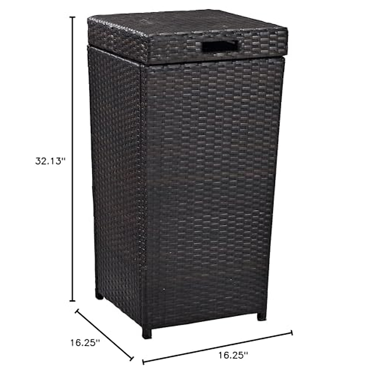 HomeStock Rustic Retreat Outdoor Wicker Trash Bin - Brown Finish, 16 x 16 x 31.5 inches, Manual Lift Lid, Sturdy Steel and Wicker Construction, Modern Patio/Lawn/Porch Trash Bin Brown