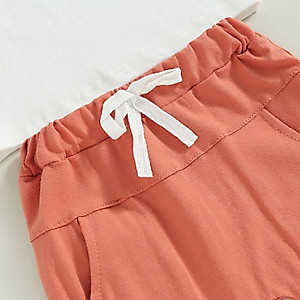 Fsadfeas Baby Boy Valentines Day Outfit Short Sleeve Lover Boy Print T-Shirt Solid Color Jogger Pants Set 2Pcs Summer Clothes (Loved White+Orange,0-6 Months)