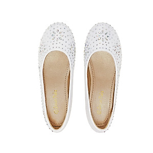 Dream Pairs NINA-100 Mary Jane Rhinestone Embelishment Slip On Versatile Ballerina Flat (Toddler/ Little Girl) New ,White(2)