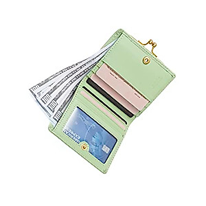 Cockatoo Womens Wallet, Nappa Leather Bifold Small Ladies Purse with Kiss-Lock Coin Pocket and ID Window (Nile Green)