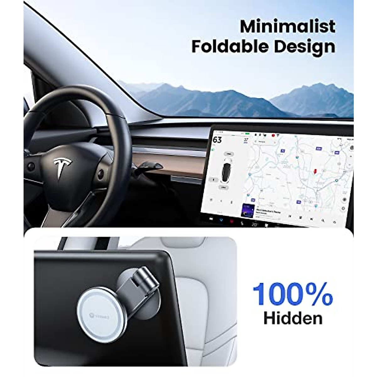 VICSEED Tesla Phone Mount【Strongest Magnet Power】Foldable Hidden Tesla Phone Holder Fit for All Phone, Tesla Model 3 Model Y for MagSafe Car Mount, Tesla Model Y Accessories, Tesla Model 3 Accessories