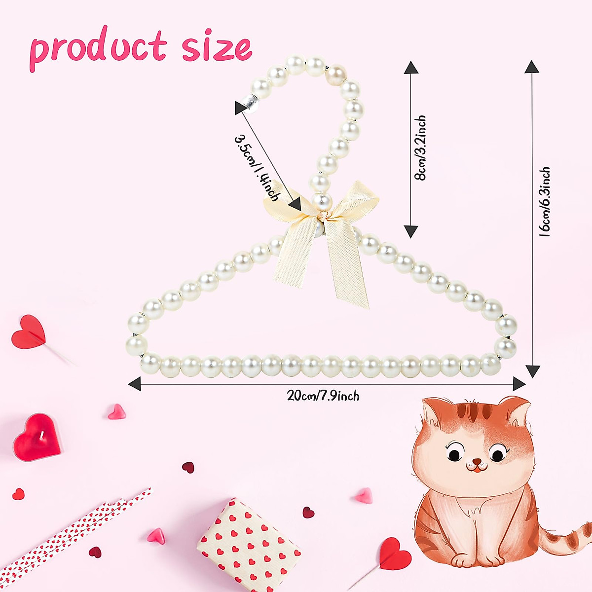 Suprwin Pearl Hangers for Pet Clothes, Mini Clothing Hangers with Exquisite Design, Organize Your Wardrobe, Reliable Material, Wide Usage for Infant Baby Girls Boys Toddlers Dogs Cats (10PCS-White)