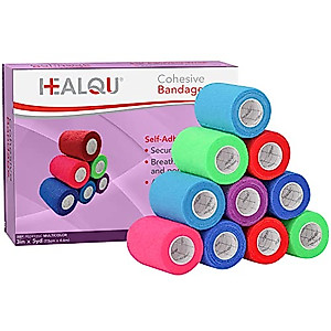 HEALQU Self Adhesive Bandage Wrap – 12 Rolls 2in x 5yd Cohesive Tape for Athletic and Sports - Self Adherent Medical Tape, Flexible, Elastic Bandages Multicolor for Wrist & Ankle Vet Wrap for Dogs