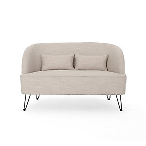 Christopher Knight Home Nilton Modern Fabric Loveseat with Hairpin Legs, 49.5 "W x 28.5 "D x 30.75 "H, Beige + Black