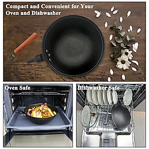 Nonstick Frying Wok Pan Hybrid, 10 Inch Preseasoned Deep Stir Fry Pan Skillet with Glass Lid, Traditional Chinese Cast Iron Wok, No Coated Saucepan for Induction, Electric, Gas, Grill Stoves