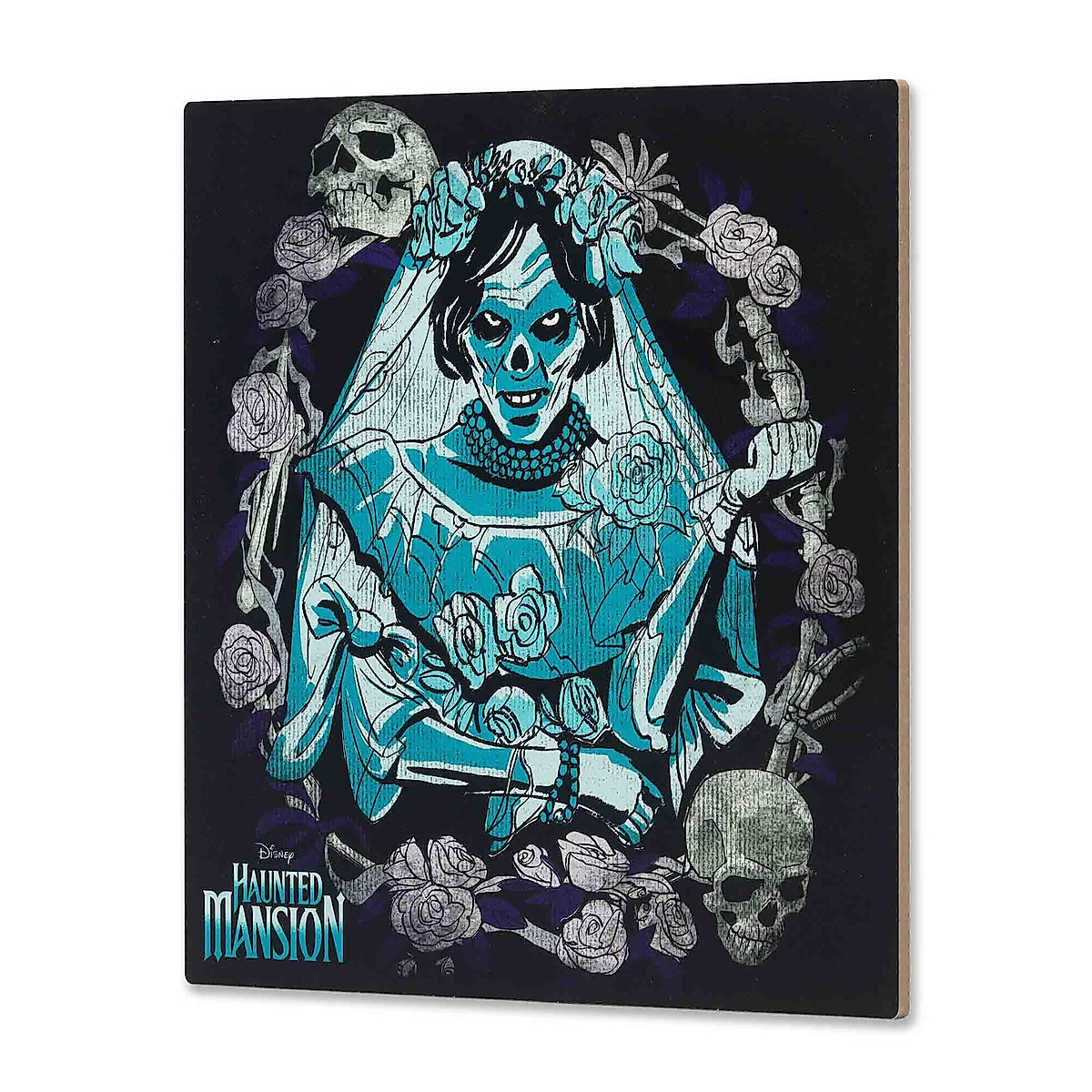 Disney Haunted Mansion Bride and Skull Wreath Wood Wall Decor - Spooky Haunted Mansion Sign for Halloween Decor