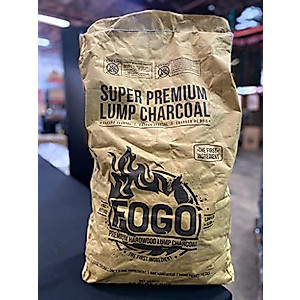 FOGO Super Premium Hardwood Lump Charcoal, Natural, Large Sized Lump Charcoal for Grilling and Smoking, Restaurant Quality, 17.6 Pound Bag, 2-Pack