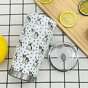 Waldeal Cute French Bulldog Coffee Mug Stainless Steel Tumbler with Lid, Double Wall Vacuum Insulated Travel Mug for Women Men Birthday or Christmas Gifts, 20oz