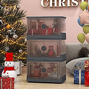 Btalani Collapsible Storage Bins with Lids, Stackable Storage Box with Wheels & Doors, Rotating to Lock & Unlock, 8.72 Gal Plastic Storage Bins for Home and Outdoor, 3-Pack, Grey