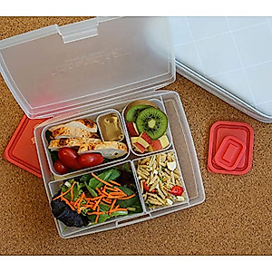 Bento Lunch Box Set w/ 5 Removable, Leak Proof Containers, On-the-Go Meal, Food Prep & Snack Packing Compartments w/Recipe Guide - Stackable, Microwave Safe Nesting Containers w Lids, Easy to Clean