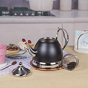 Evco International 77061 Nobili 2.0 Qt. Stainless Steel Tea Kettle with Removable Infuser Basket, quart, Opaque Black, 2.0 quart