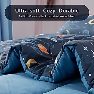 SLEEP ZONE Kids Bedding Twin Comforter Set - Super Soft & Cute Printed 2-Piece Comforter Set All Seasons for Boys, Girls, Fade Resistant, Machine Washable, Space Rocket
