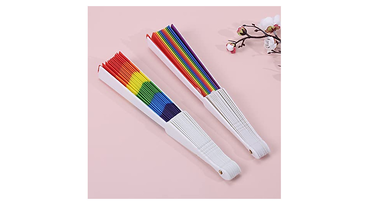 Vibrant Rainbow Folding Fans - 10 Pcs for LGBT Pride