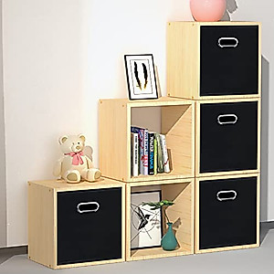 Yunkeeper 11 Inch Cube Storage Bins ,Black Fabric Cubes Organizer Baskets with Handle, Foldable Basket for Closet or Collapsible Storage Box, 11x11x11 Set of 2 (Black )