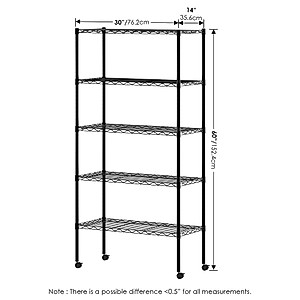 Furinno Wayar 5-Tier Metal Storage Shelf Rack, 30 x 14 x 60, Black