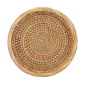 Hipiwe Small Key Basket Bowl for Entryway 7.6" Round Woven Wicker Basket Snacks Fruit Candy Serving Basket Tray Rattan Organizer Basket for Keys Wallet Cell Phone