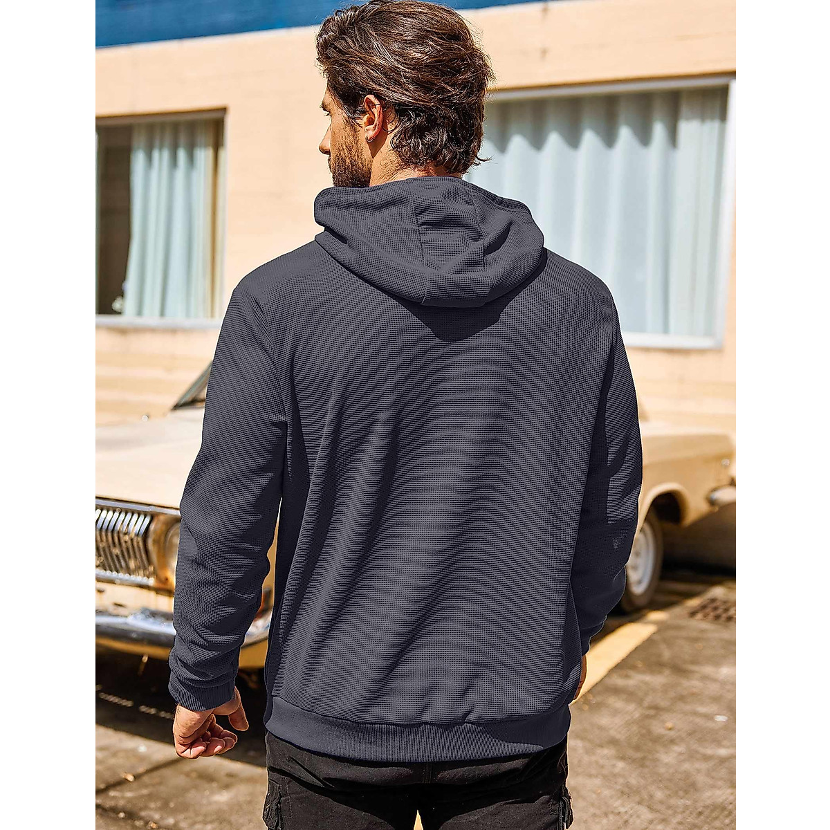 COOFANDY Mens Workout Sweatshirt Athletic Hoodies Lightweight Gym Pullover Tops Dark Grey