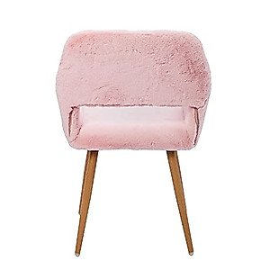 Faux Fur Chair for Bedroom Mid Century Modern Desk Living Room Chairs with Armrest, Sherpa Accent Dining Chair, Comfy Armchair with Metal Legs, Home Girls Vanity Makeup Study Office Desk Chair (Pink)