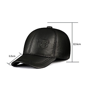 Winter Baseball Cap Retro Adjustable Hats, 100% Genuine Cowhide Leather Casual Warm Ear Protection, Unisex Outdoor Driving (Black)