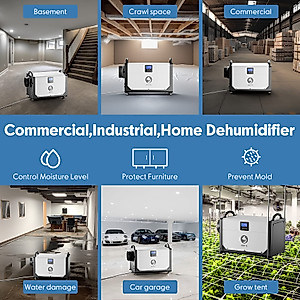 ANDTE 145 Pint Crawl Space Dehumidifier for Basement,Energy Star Commercial Dehumidifiers with Drain Hose, Industrial Dehumidifier,Large Room,Remote Control, Whole House, 5 Years Support