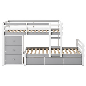 Harper & Bright Designs Twin Over Twin Bunk Bed with 6 Drawers, Solid Wood Bunk Beds with Ladder, Safety Rail for Kids, Boys and Girls, Teens, No Box Spring Needed (Natural)