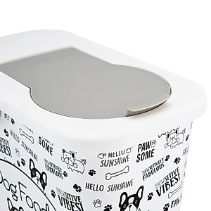 Pounce + Fetch 3 Gallon Pet Dry Food Container with Scooper | Dog Food Organizer | Helps Organize Pantry and Cabinets | Dog & Puppy Print Design | Carrying Handle | Flip Top Lid,White