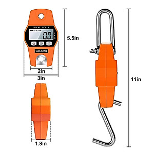 Liberty LS-931 Portable Industrial Digital Hanging Scale, Mini Crane Scale with Hooks for Farm Hunting Fishing Outdoor | 600lb x 0.2(lb) / 300kg x 0.1(kg) (Orange)