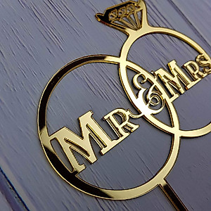 Mr and Mrs Cake Topper, Bride and Groom Sign Wedding, Engagement Cake Toppers Decorations, Mirror Gold Acrylic